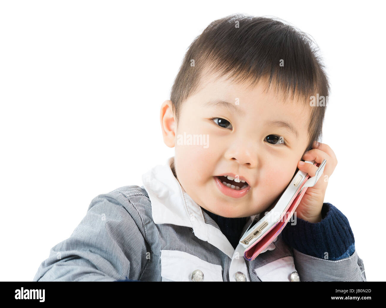 Little boy talk to phone Stock Photo - Alamy