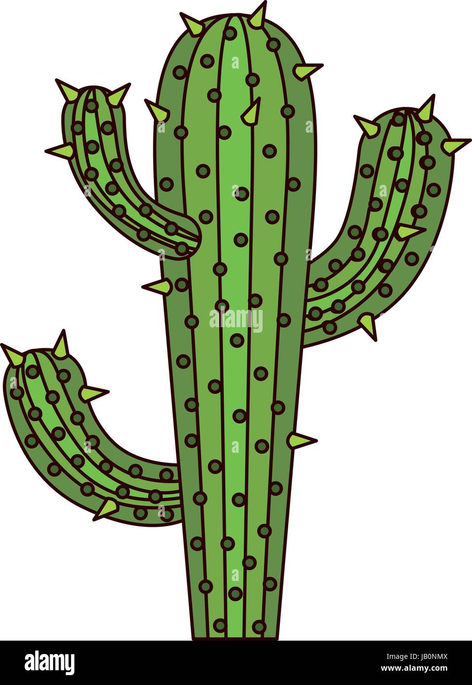 white background with cactus of three branch and thick contour Stock ...