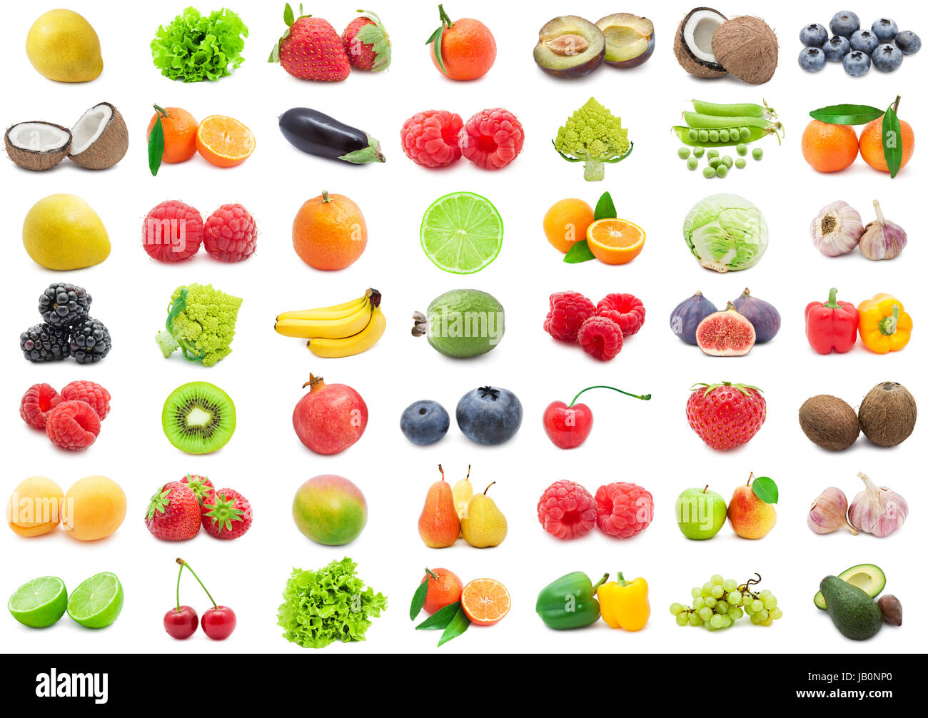 Collection of various fruits and vegetables isolated on white ...