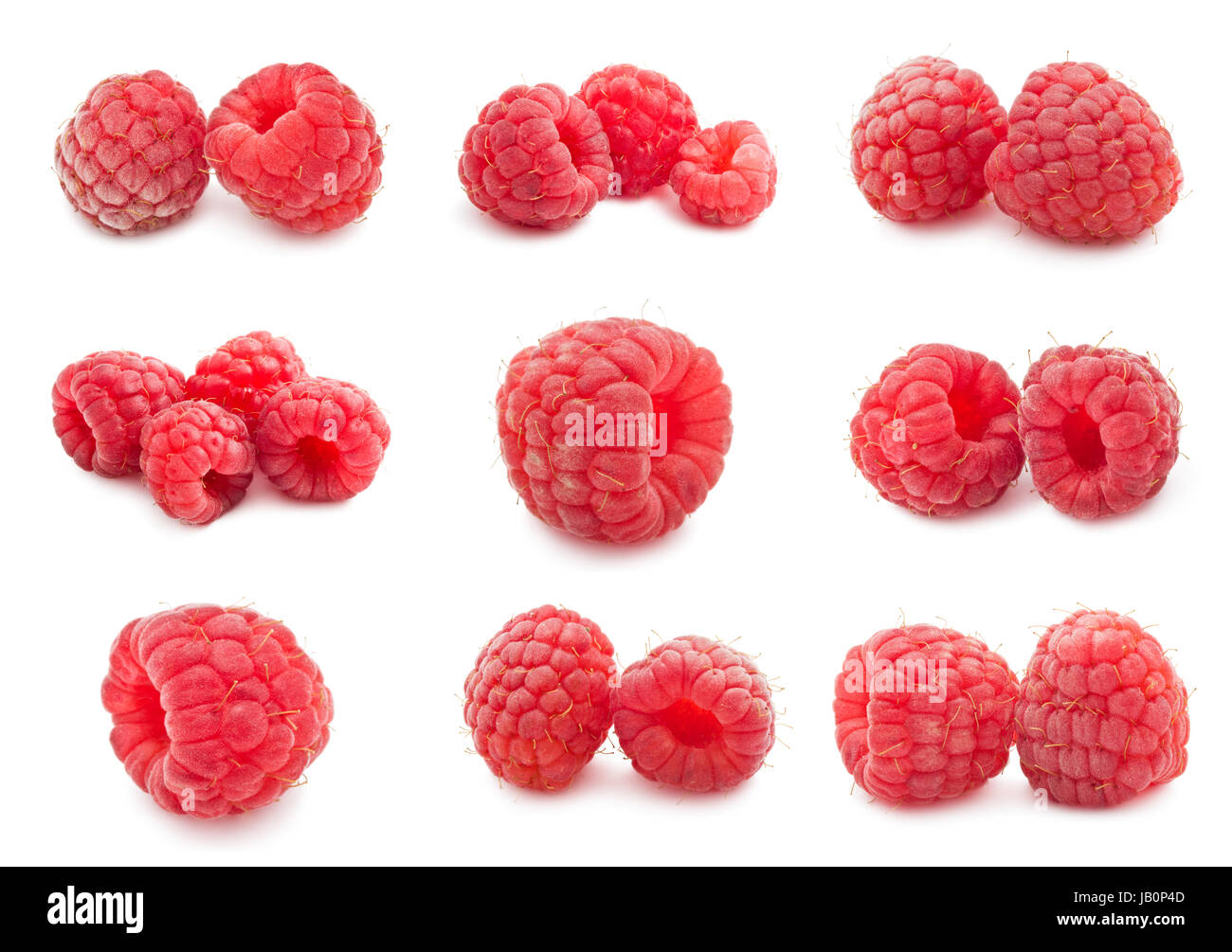 Collection of ripe red raspberries isolated on white background Stock ...