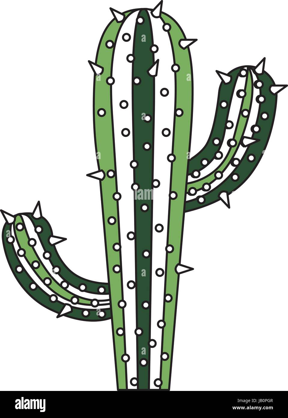 color sections silhouette of cactus with two branches and thick contour ...