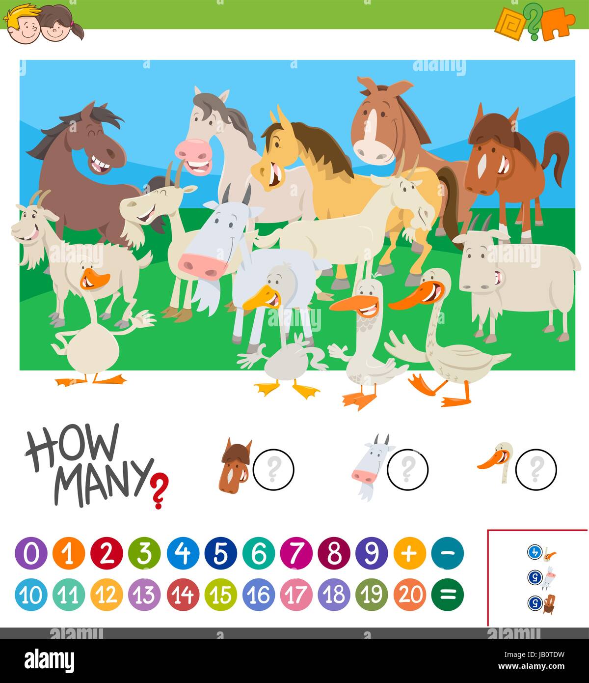 Cartoon Illustration of Educational Mathematical Activity Game of ...