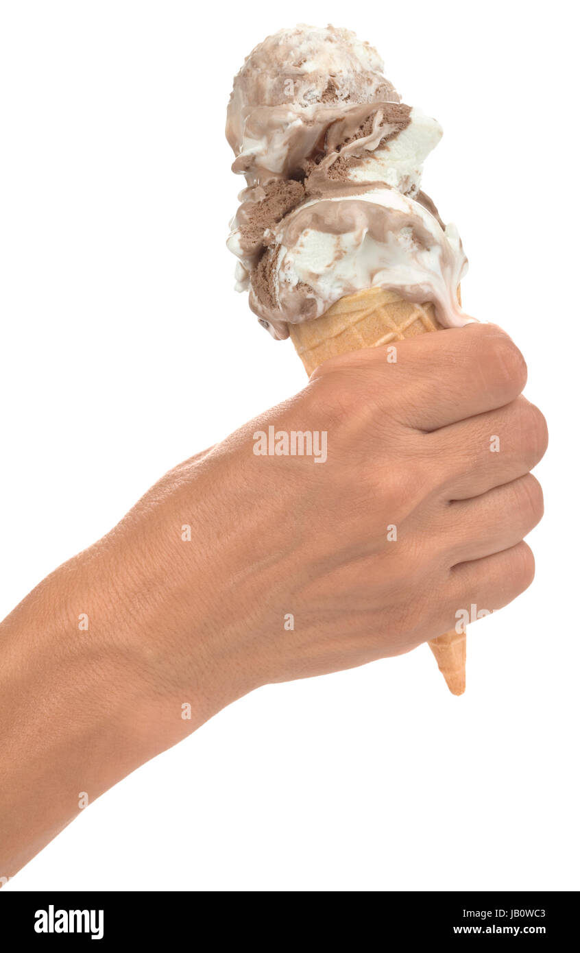 Melting Icecream in Hand Isolated on White Background Stock Photo - Alamy