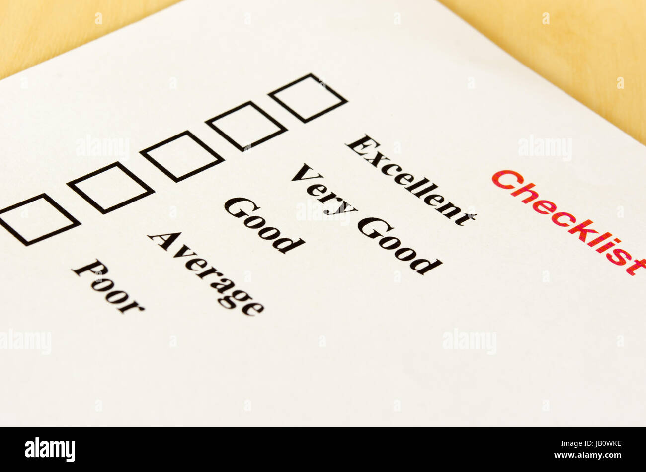 Check list form with check boxes and a red Stock Photo - Alamy