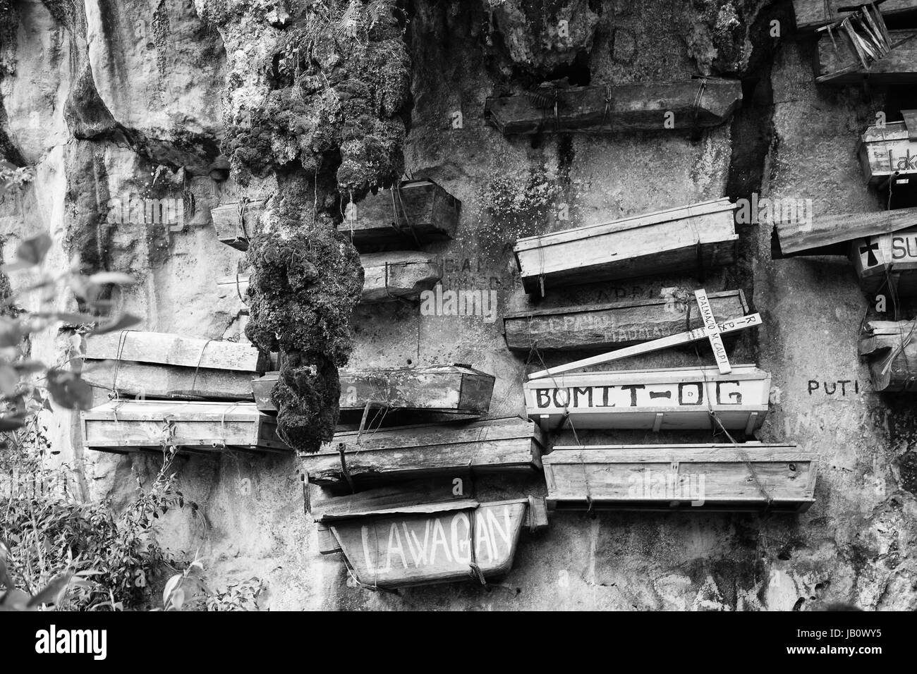 in philipphines the typical hanging cemetery in the mountain cliff ...