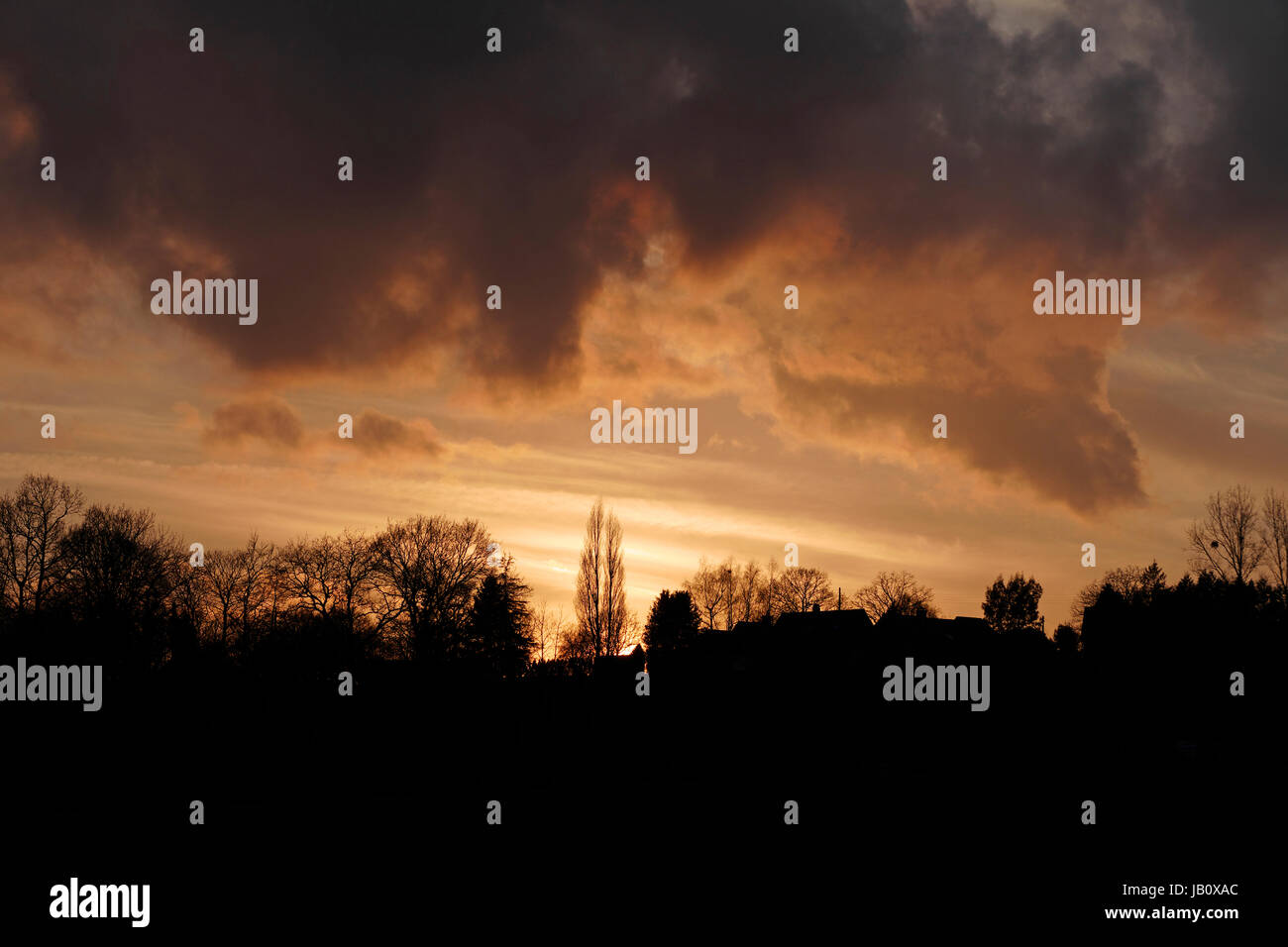 Sunset on the countryside in winter (Northern Mayenne, Loire country ...