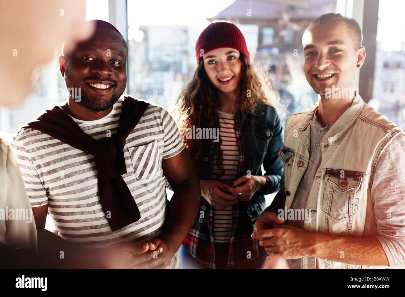 Informal Meeting in Office Lobby Stock Photo - Alamy