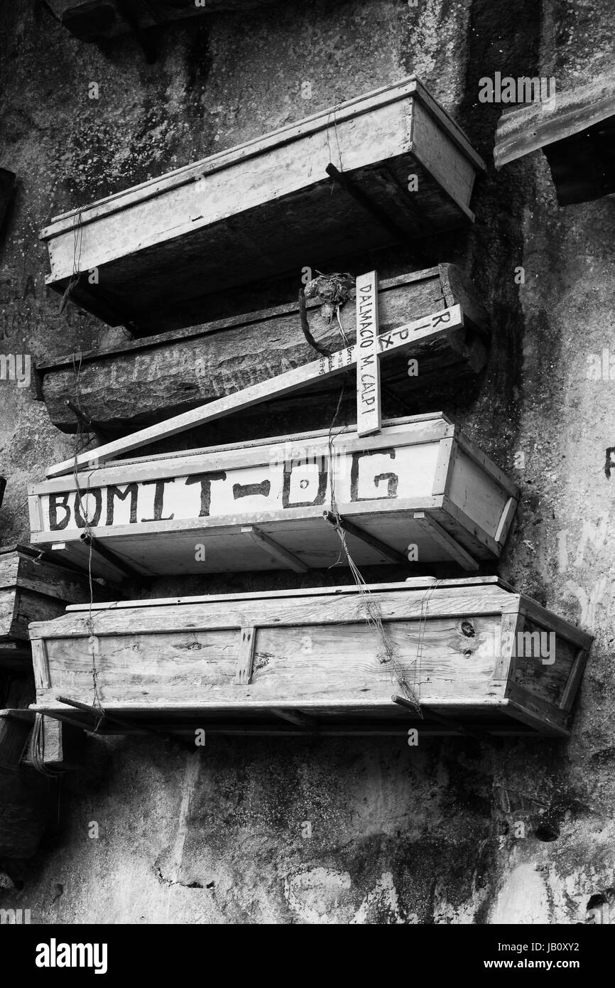 in philipphines the typical hanging cemetery in the mountain cliff ...