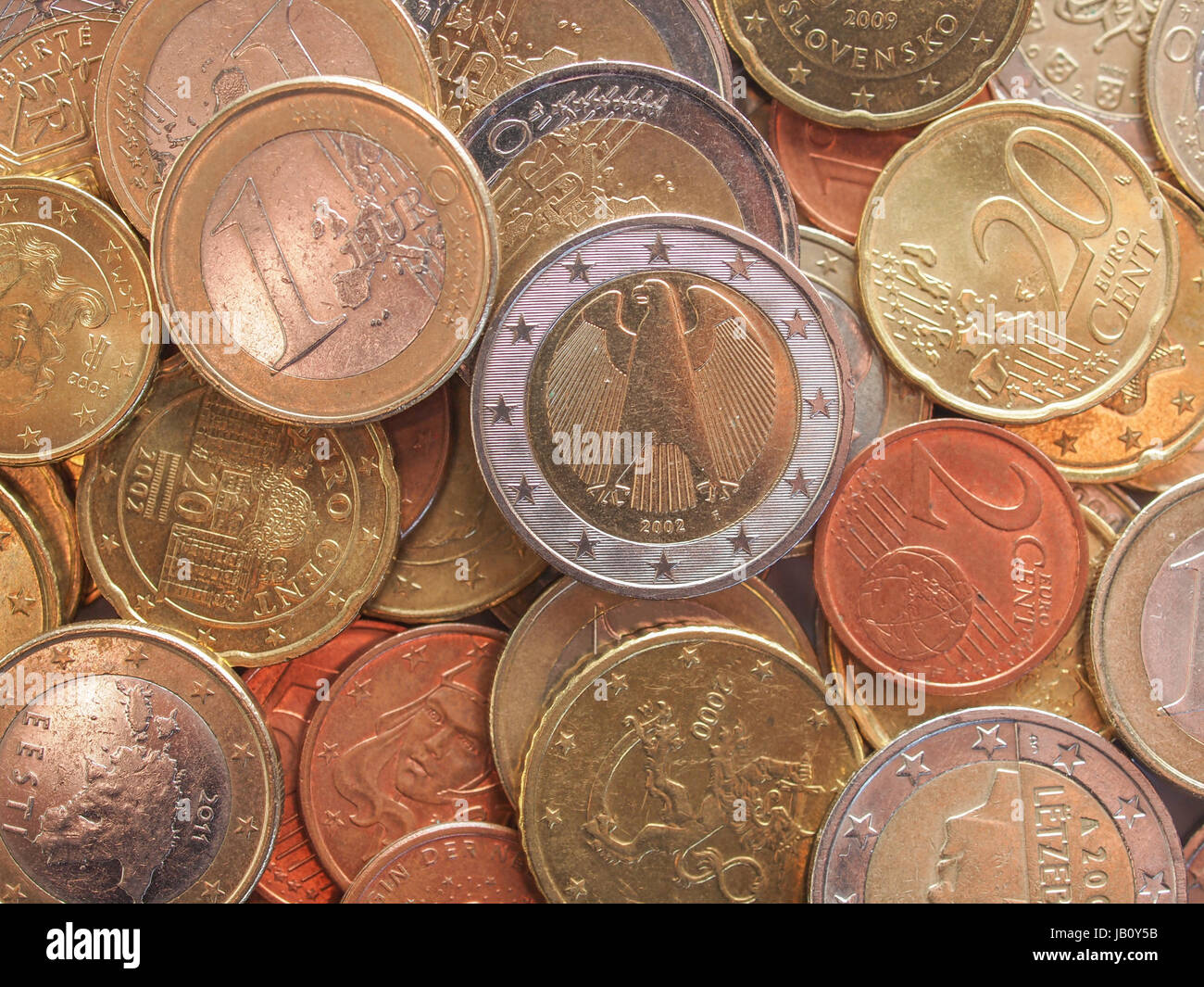 Many Euro coins (currency of the European Union) useful as a background ...