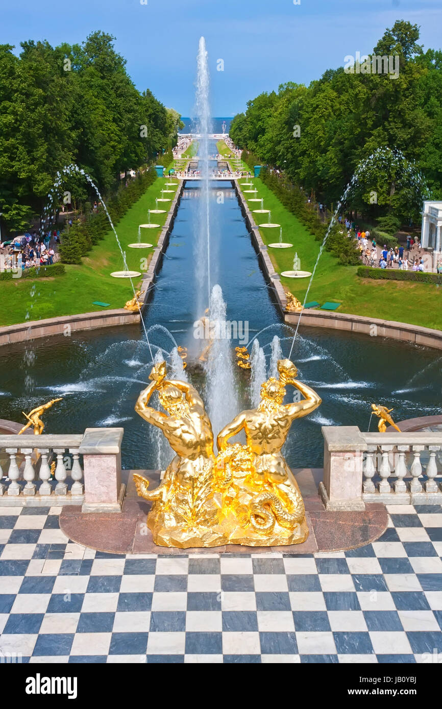 Fountains in Petrodvorets Peterhof, Saint Petersburg, Russia Stock ...