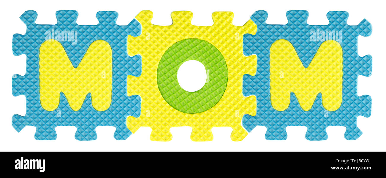 Mom word created from Alphabet puzzle isloated on white background ...