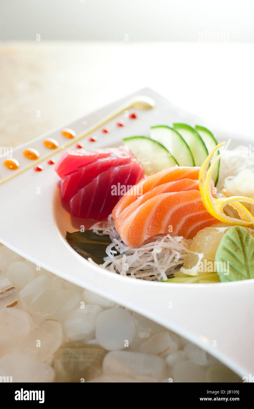 sashimi, colorful, bright, white plate Stock Photo - Alamy