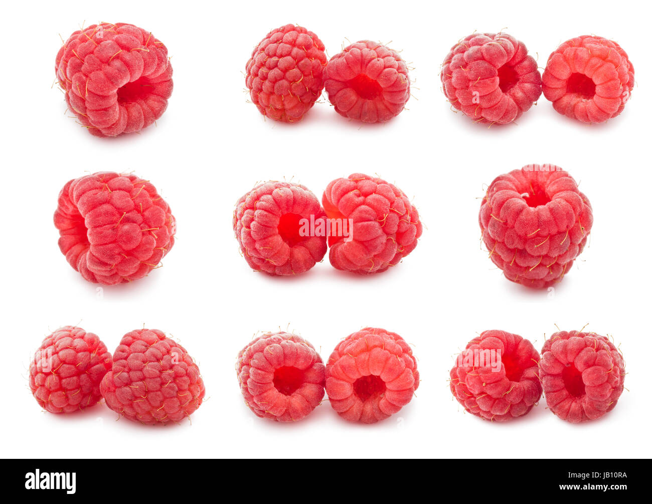 Collection of ripe red raspberries isolated on white background Stock ...