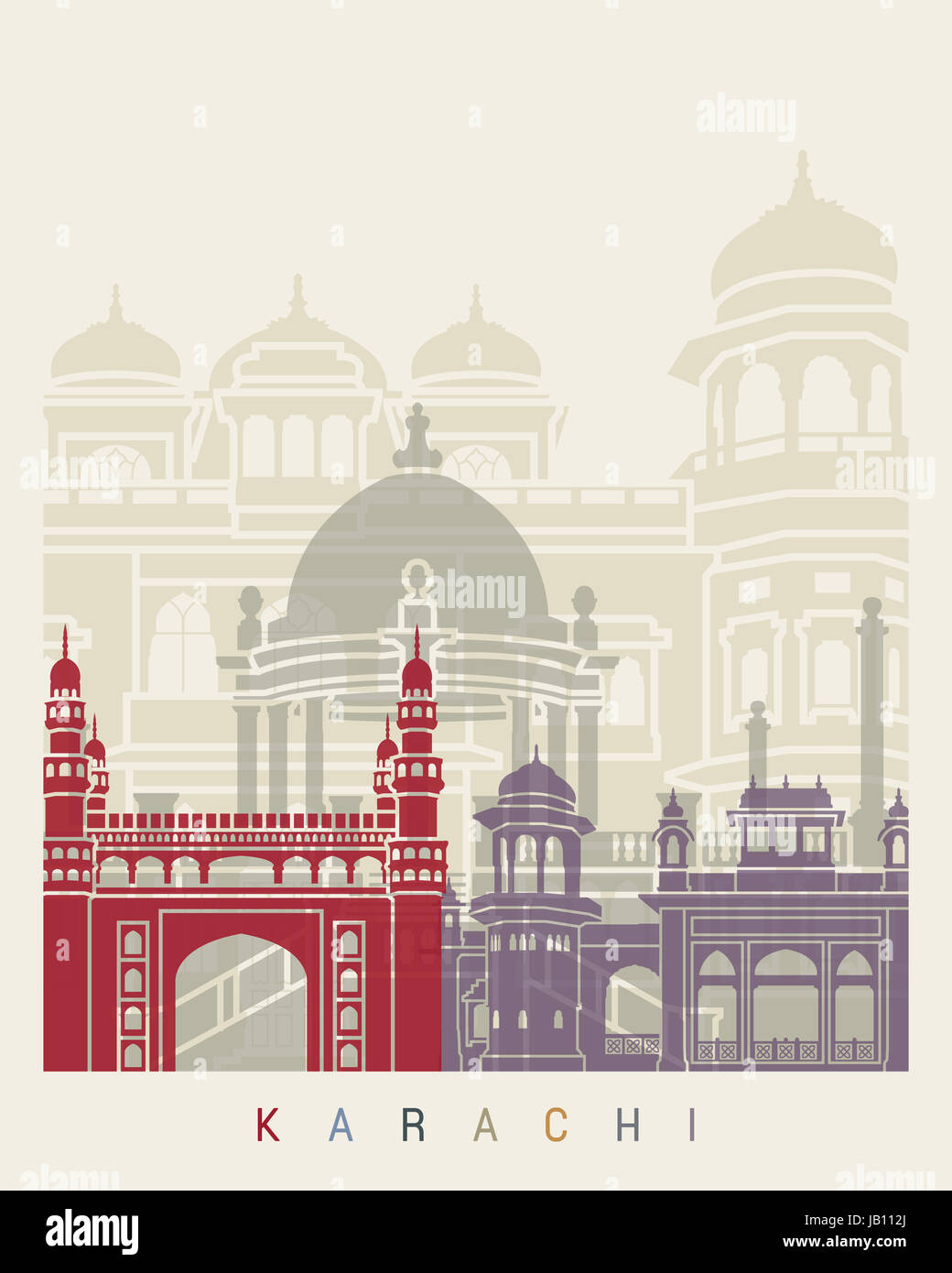 Karachi skyline poster in editable vector file Stock Photo - Alamy