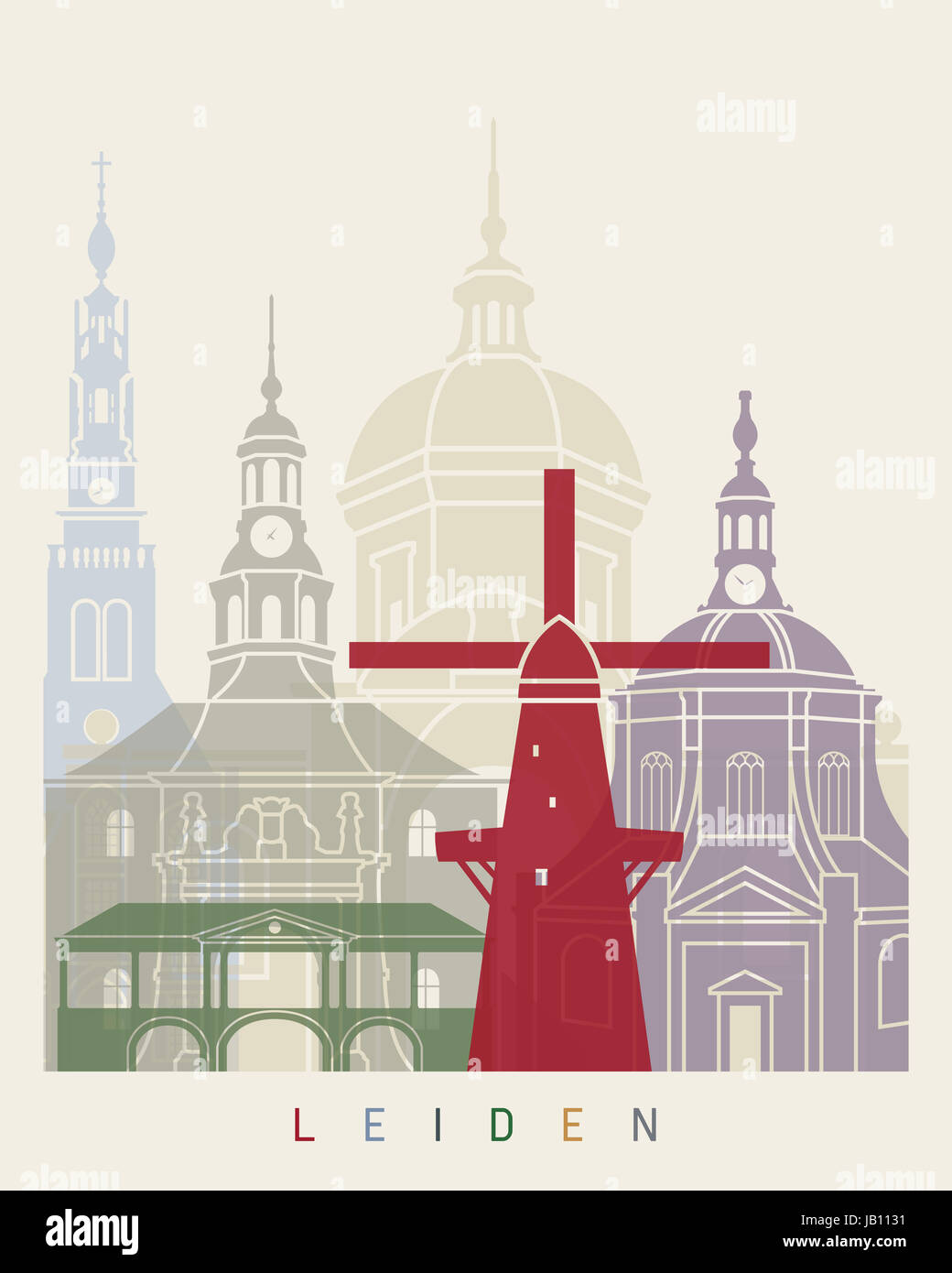 Leiden skyline poster in editable vector file Stock Photo - Alamy
