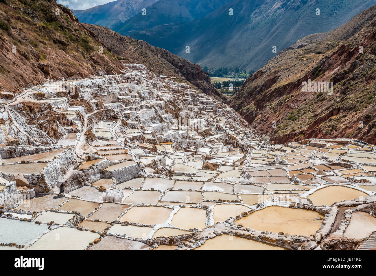 Maras salt mines in the peruvian Andes at Cuzco Peru Stock Photo - Alamy