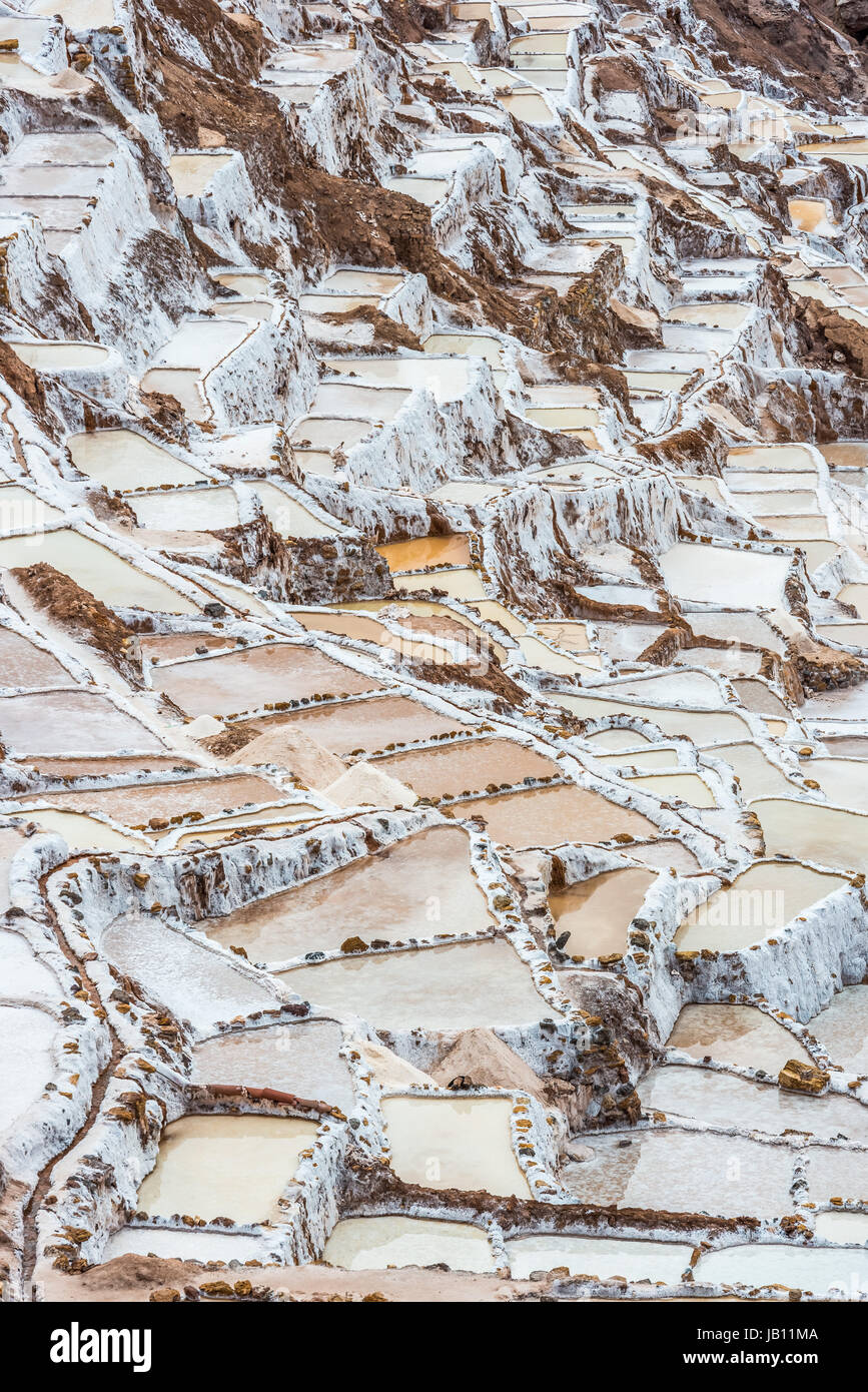 Maras salt mines in the peruvian Andes at Cuzco Peru Stock Photo - Alamy