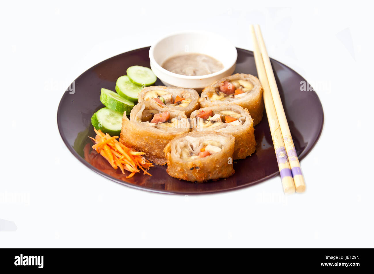 deep fried spring roll on white background Stock Photo - Alamy