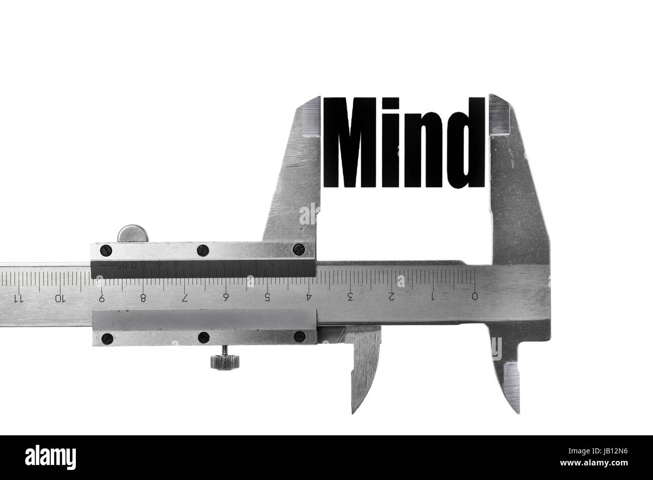 Picture of a caliper, measuring the word "Mind Stock Photo - Alamy