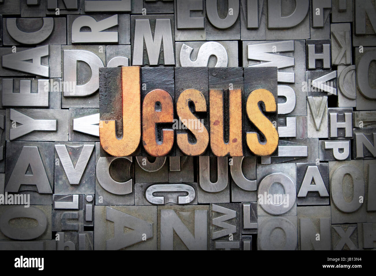 Jesus written in vintage letterpress type Stock Photo - Alamy