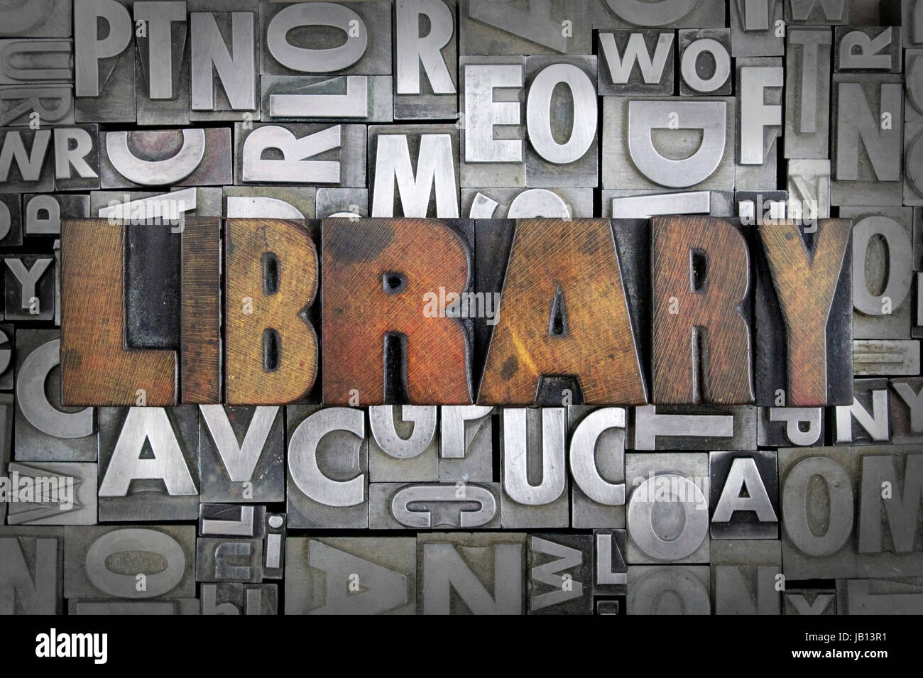 Library written in vintage letterpress type Stock Photo - Alamy