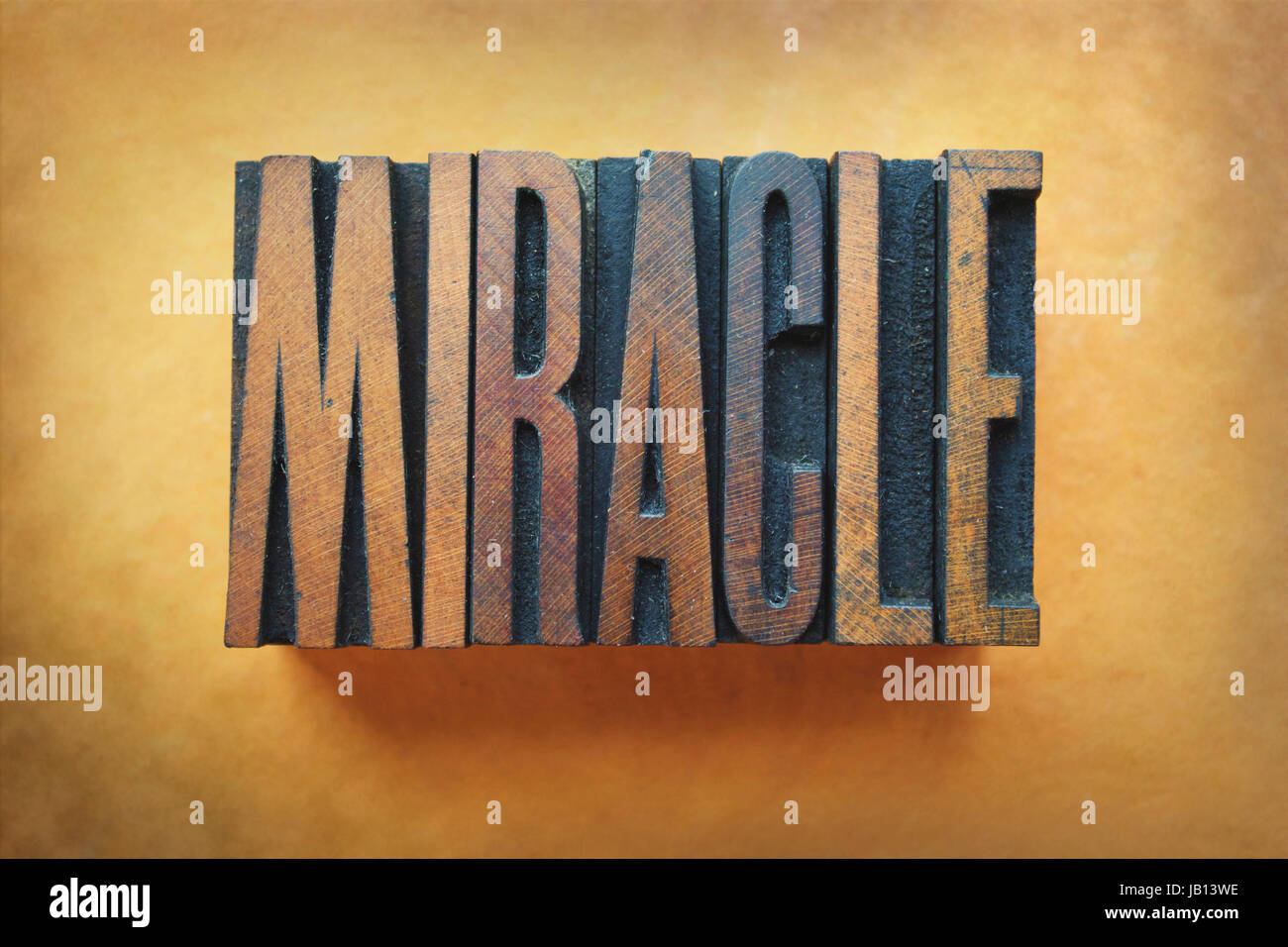 The word MIRACLE written in vintage letterpress type Stock Photo - Alamy