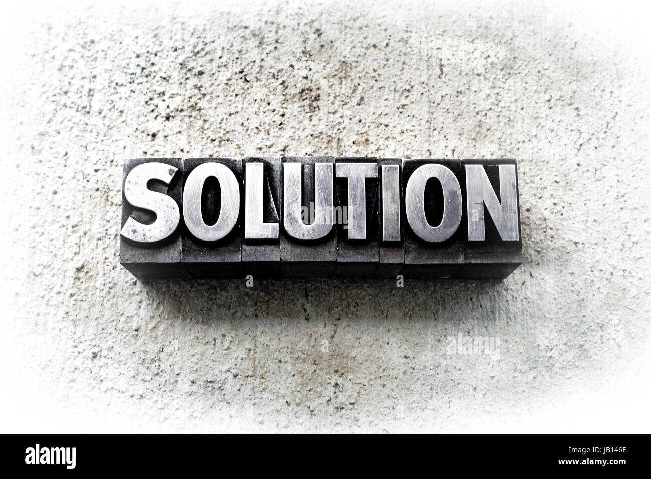 The word "SOLUTION" written in old vintage letterpress type Stock Photo ...