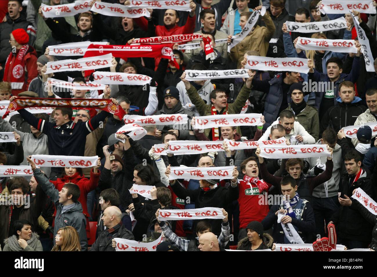 BORO FANS WITH UP THE BORO SCA SUNDERLAND V MIDDLESBROUGH FC STADIUM OF ...