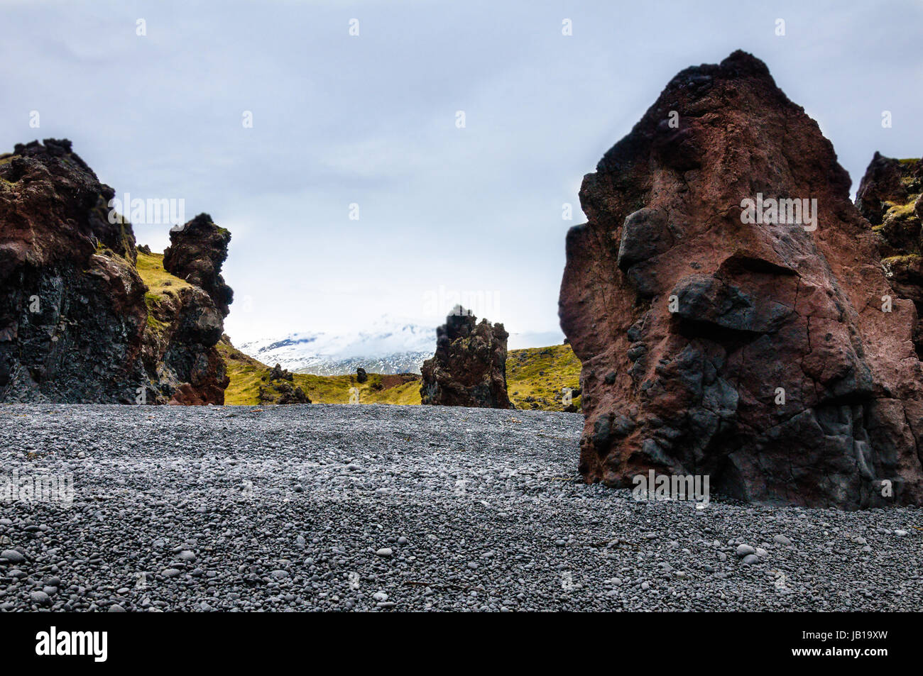 Icelandic beach with black lava rocks, Snaefellsnes peninsula, Iceland ...
