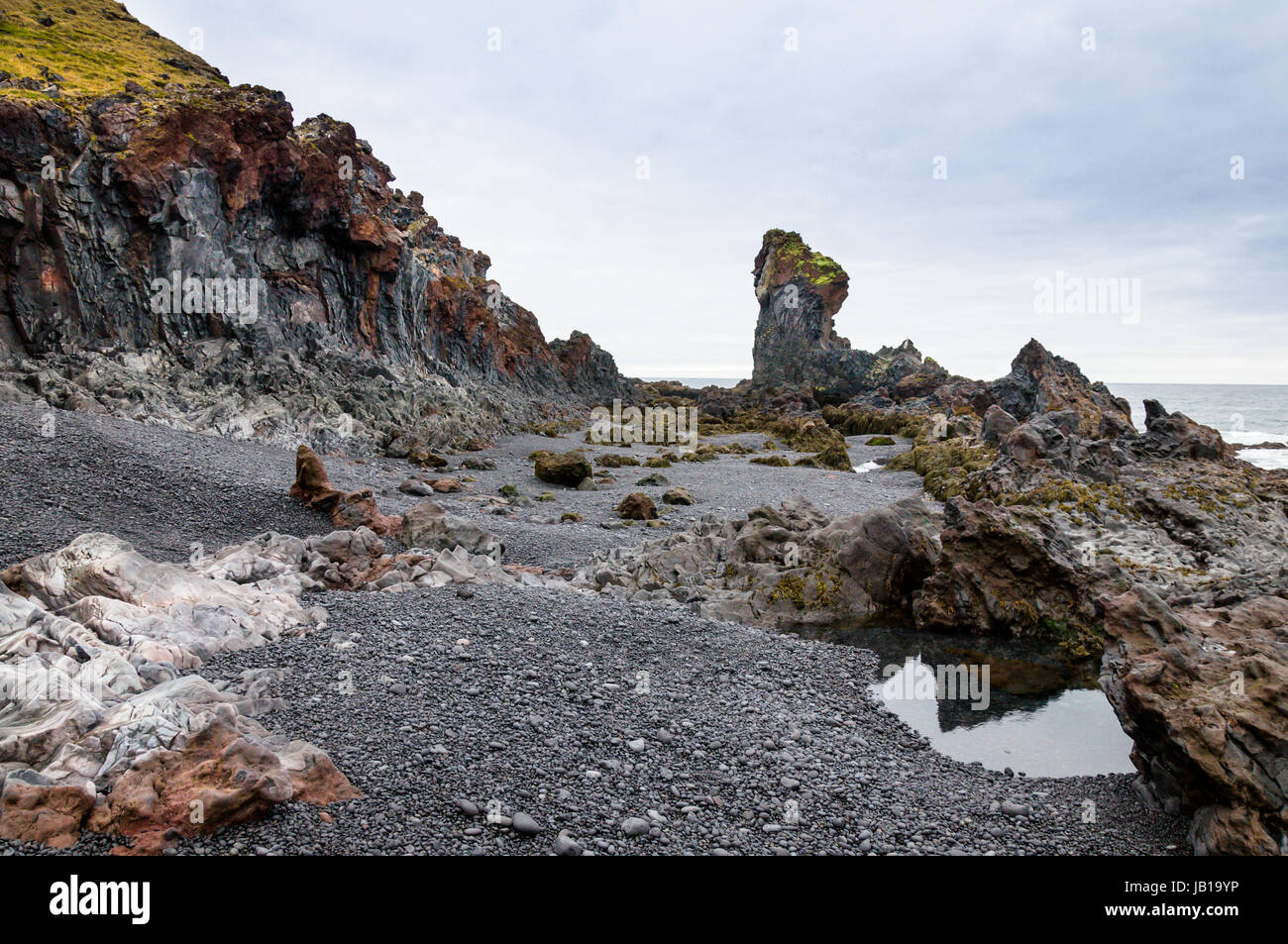 Icelandic beach with black lava rocks, Snaefellsnes peninsula, Iceland ...