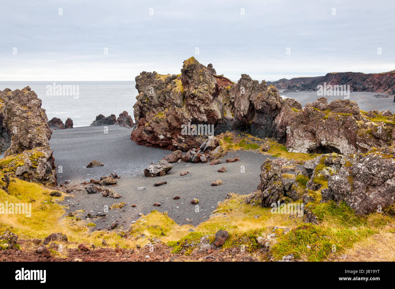 Icelandic beach with black lava rocks, Snaefellsnes peninsula, Iceland ...