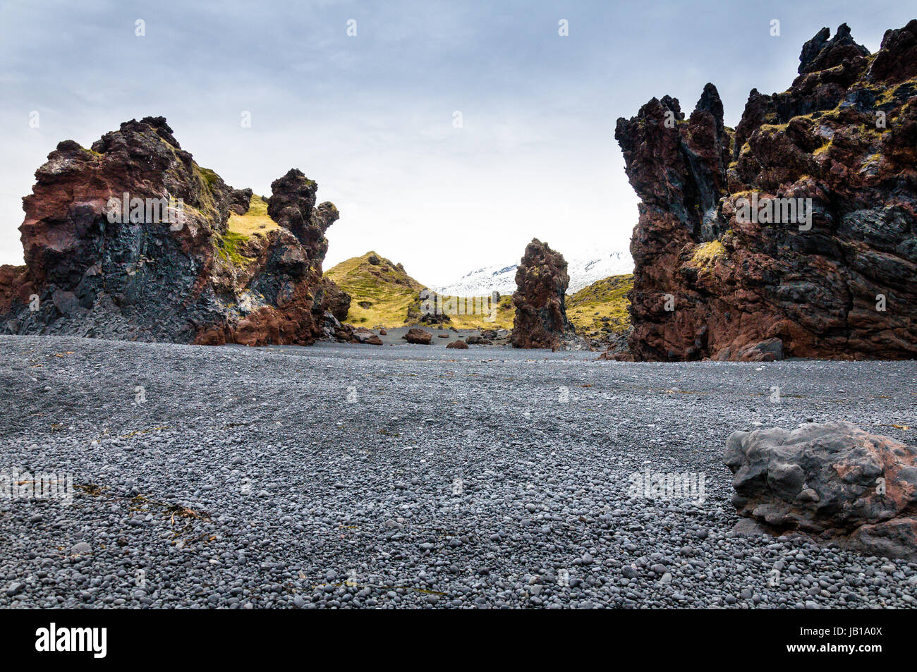 Icelandic beach with black lava rocks, Snaefellsnes peninsula, Iceland ...