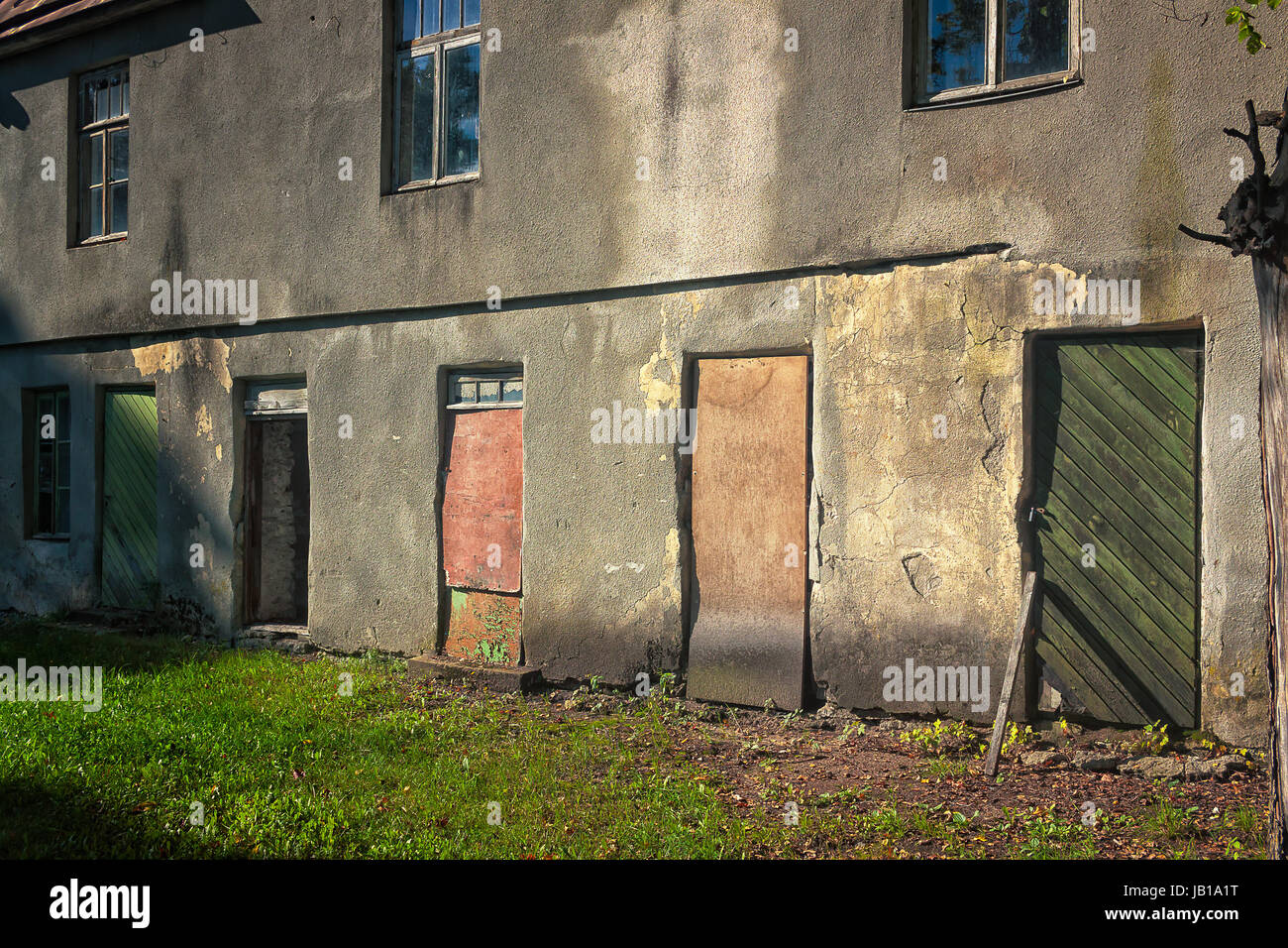 Five doors on an abandoned building in the area of Nomme, Tallinn ...
