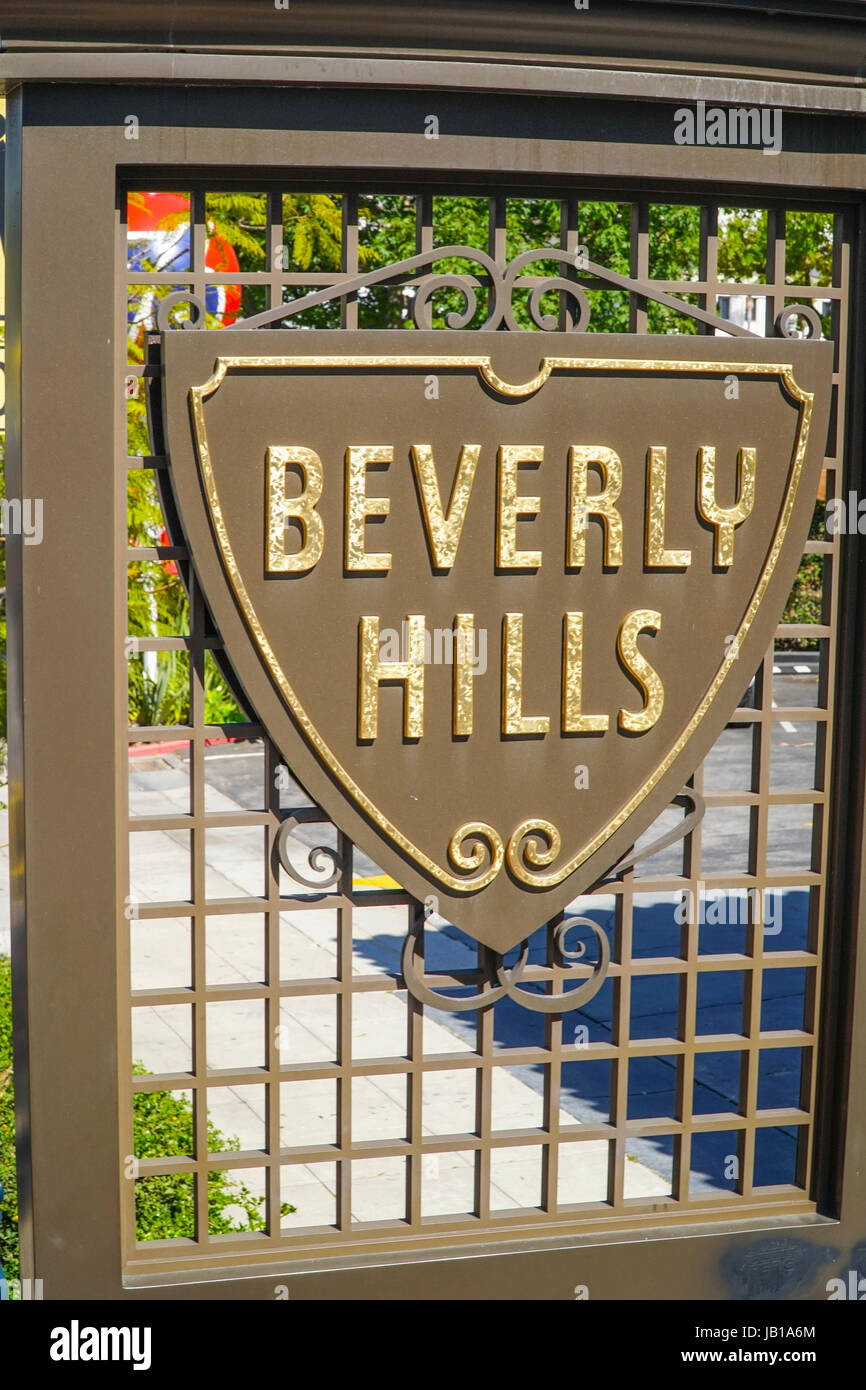 Beverly Hills sign on the sidewalk - LOS ANGELES - CALIFORNIA Stock ...