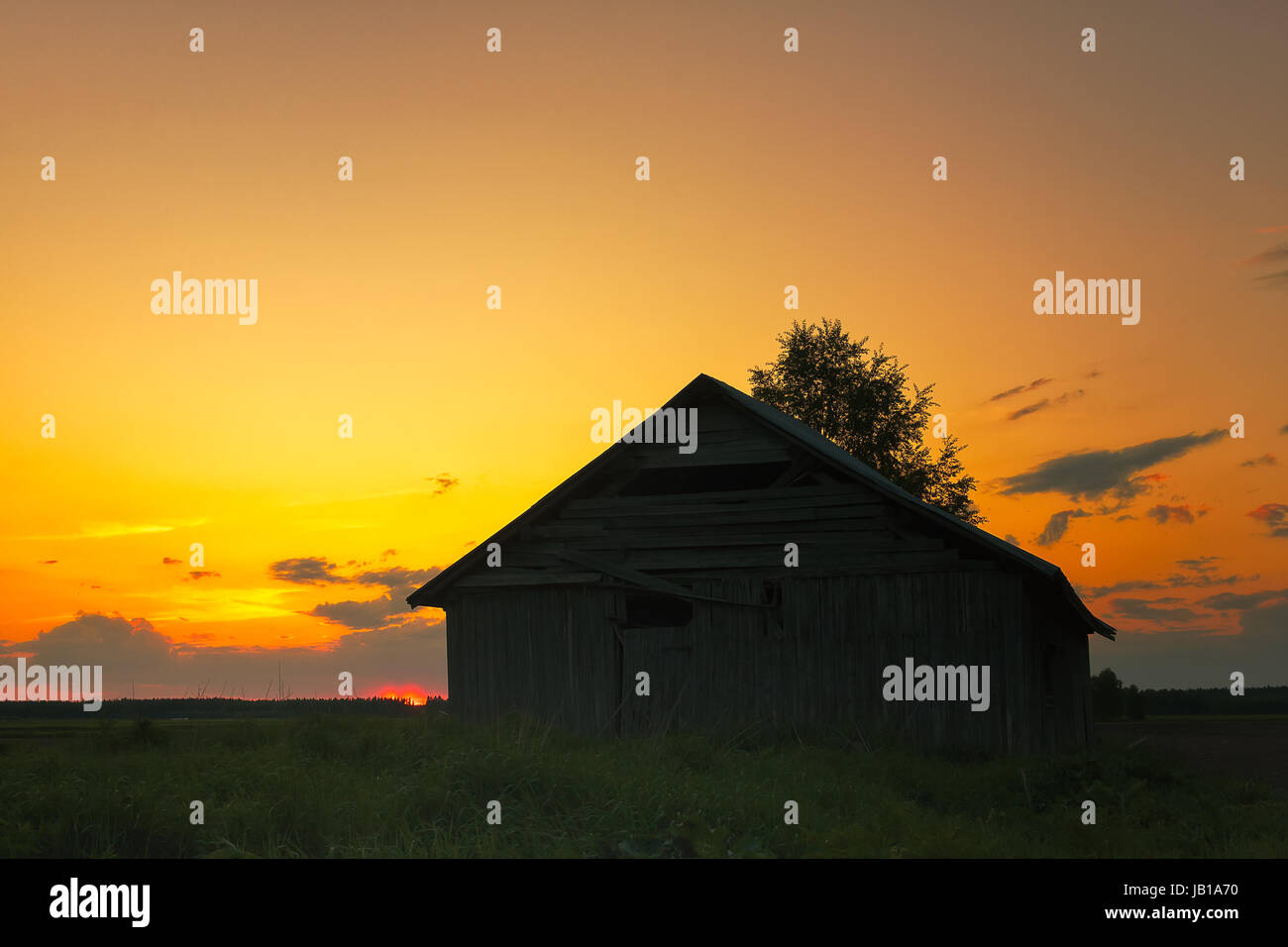 An old barn house stands on the early summer fields of the Northern ...