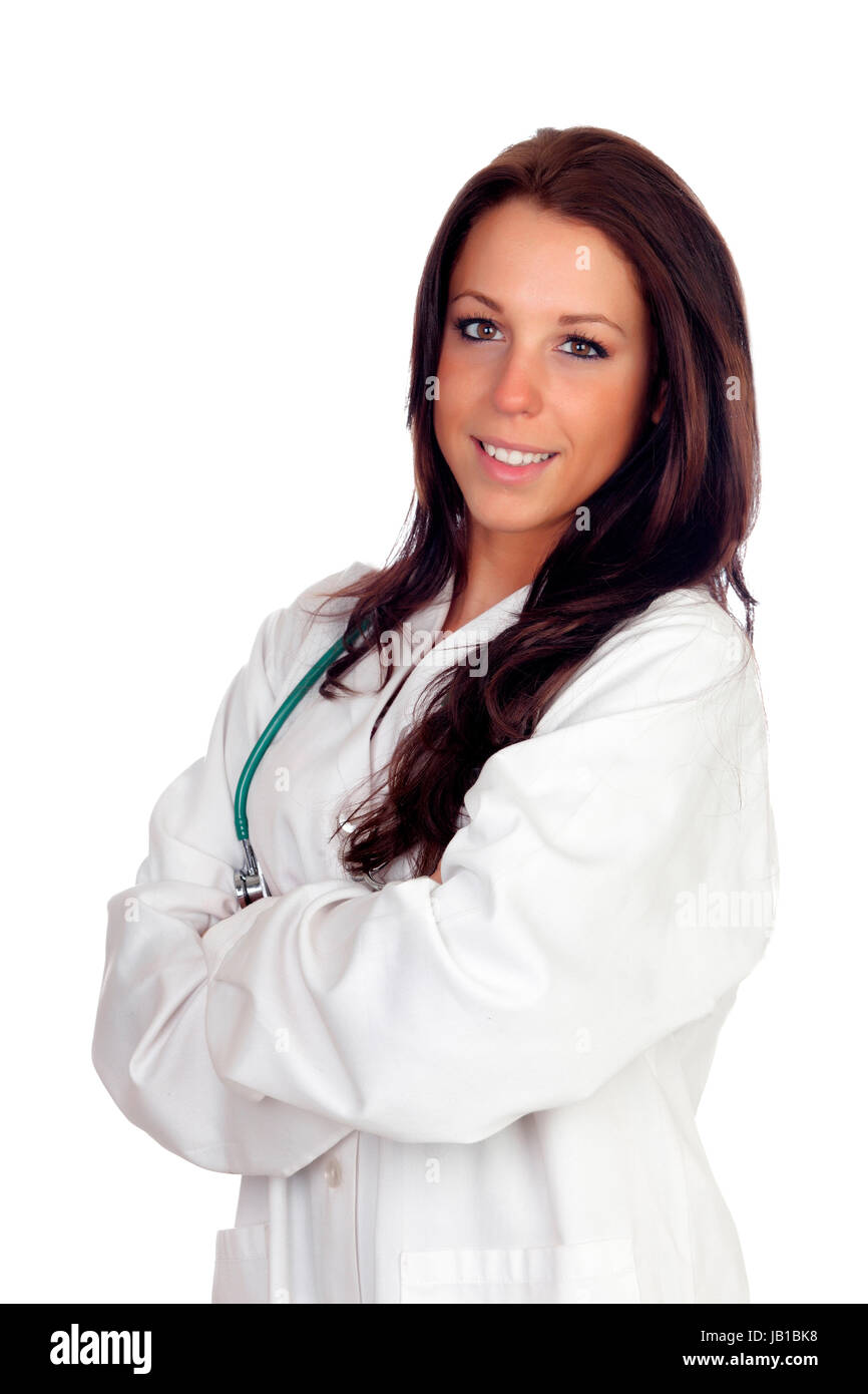 Pretty doctor girl isolated on a white background Stock Photo - Alamy