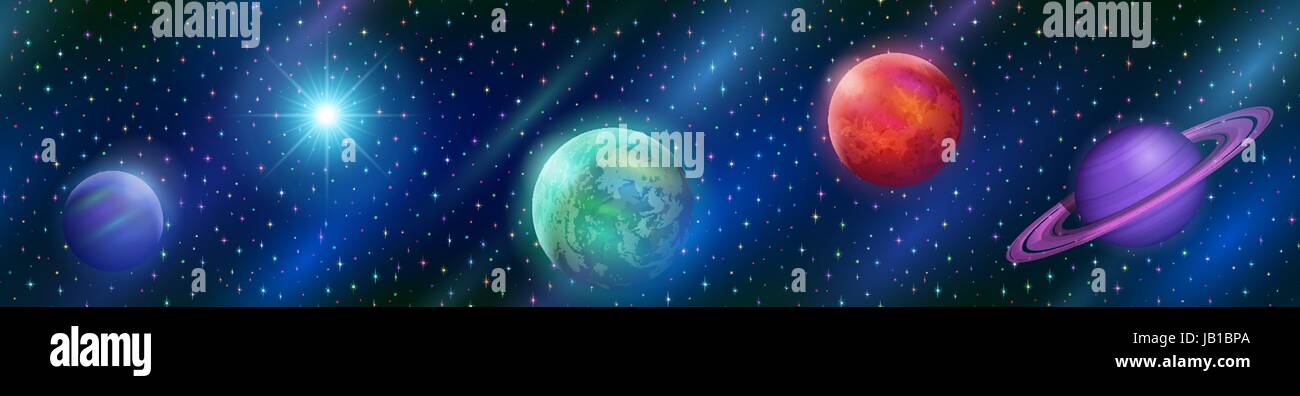 Space Horizontal Seamless Background with Various Fantastic Planets ...