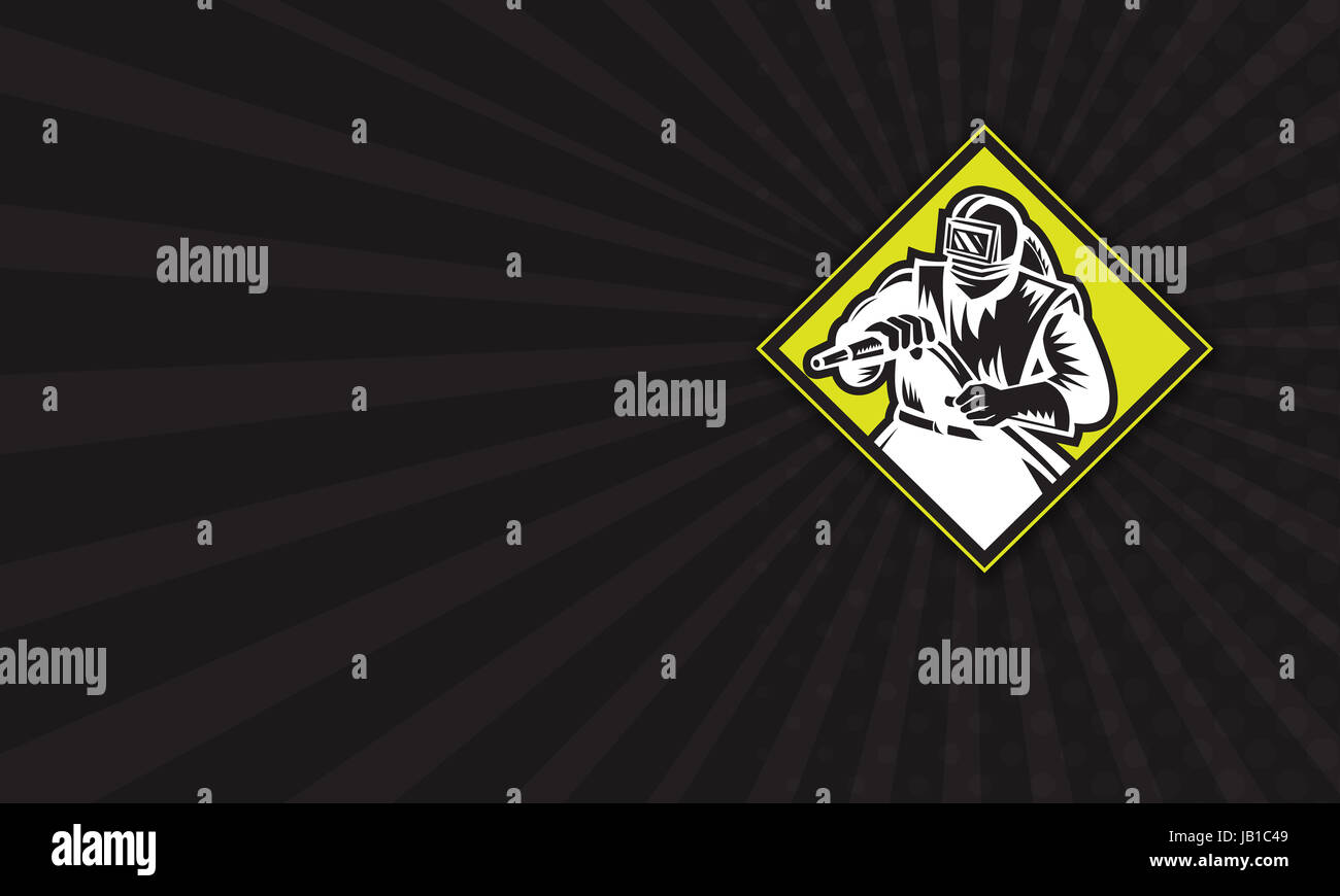 Business card template illustration of a sandblaster worker holding ...