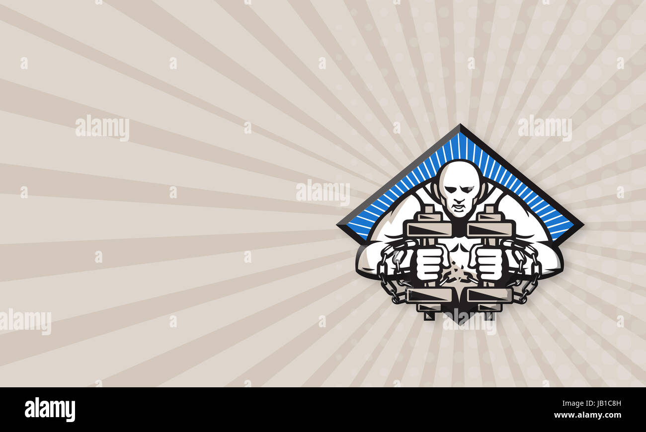 Business card template showing illustration of a strongman with two ...