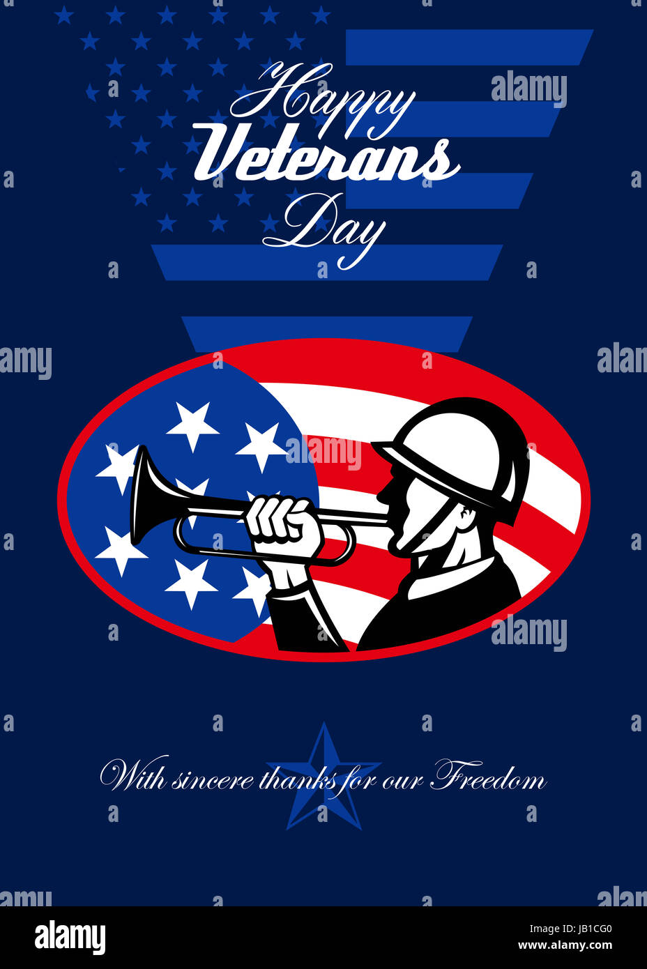 Greeting card poster showing illustration of an American soldier with ...