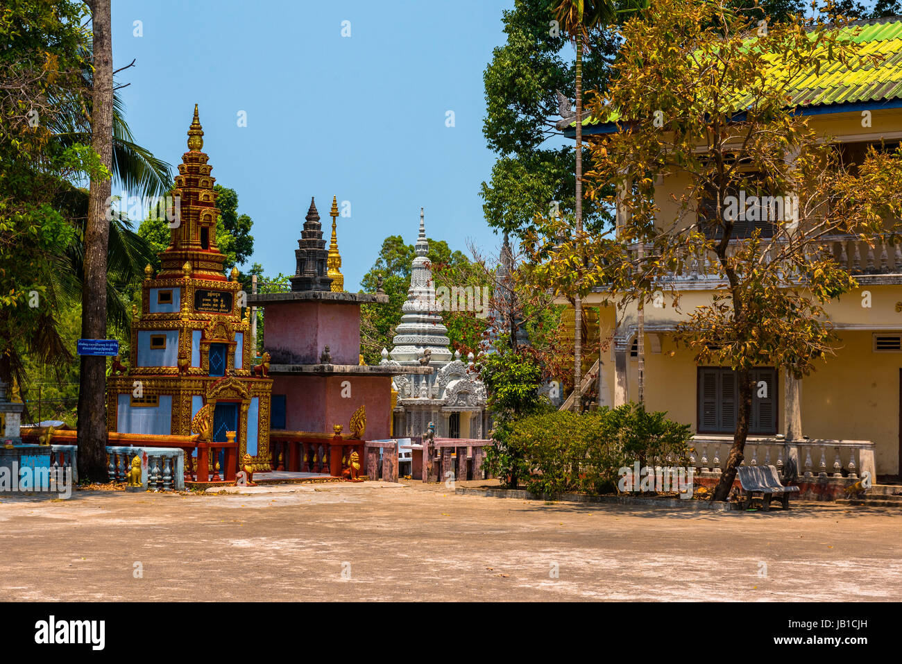 Elaborate and colorful architecture around the grounds of a traditional ...