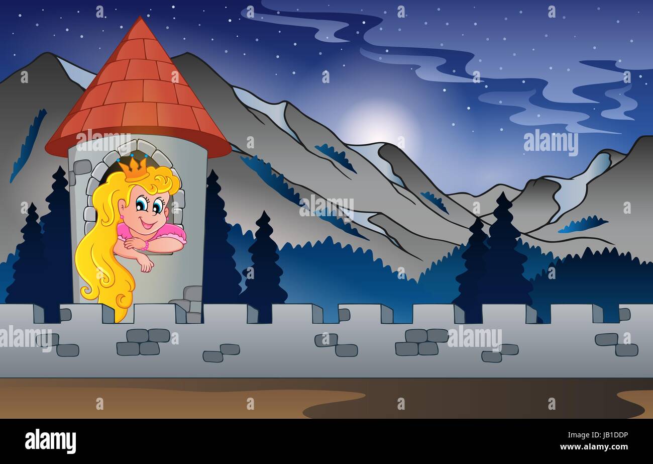 Background castle with princess - picture illustration Stock Photo - Alamy