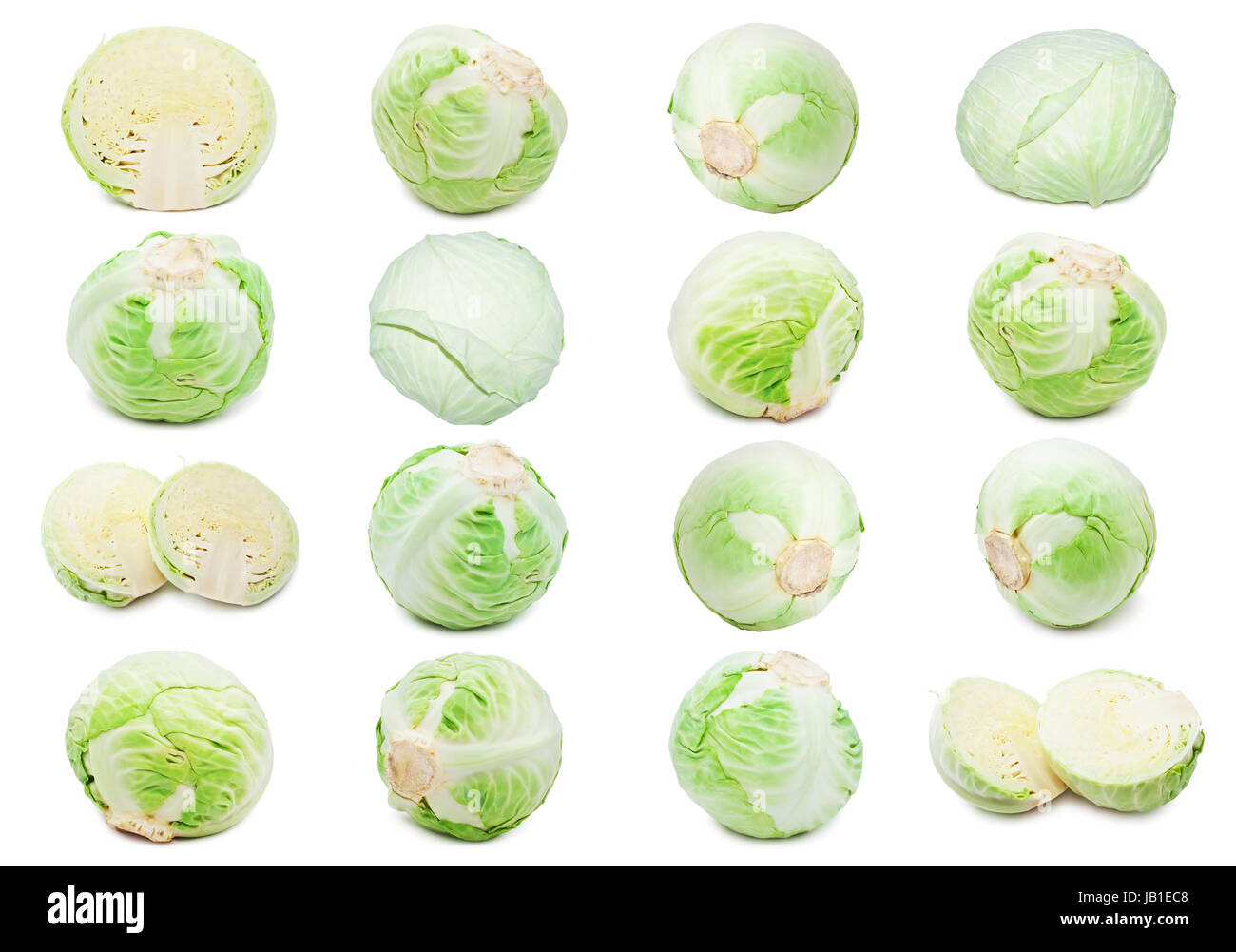 Collection of green cabbages isolated on white background Stock Photo ...