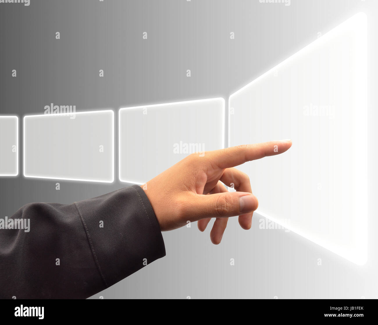hand pushing a button on a touch screen interface Stock Photo - Alamy
