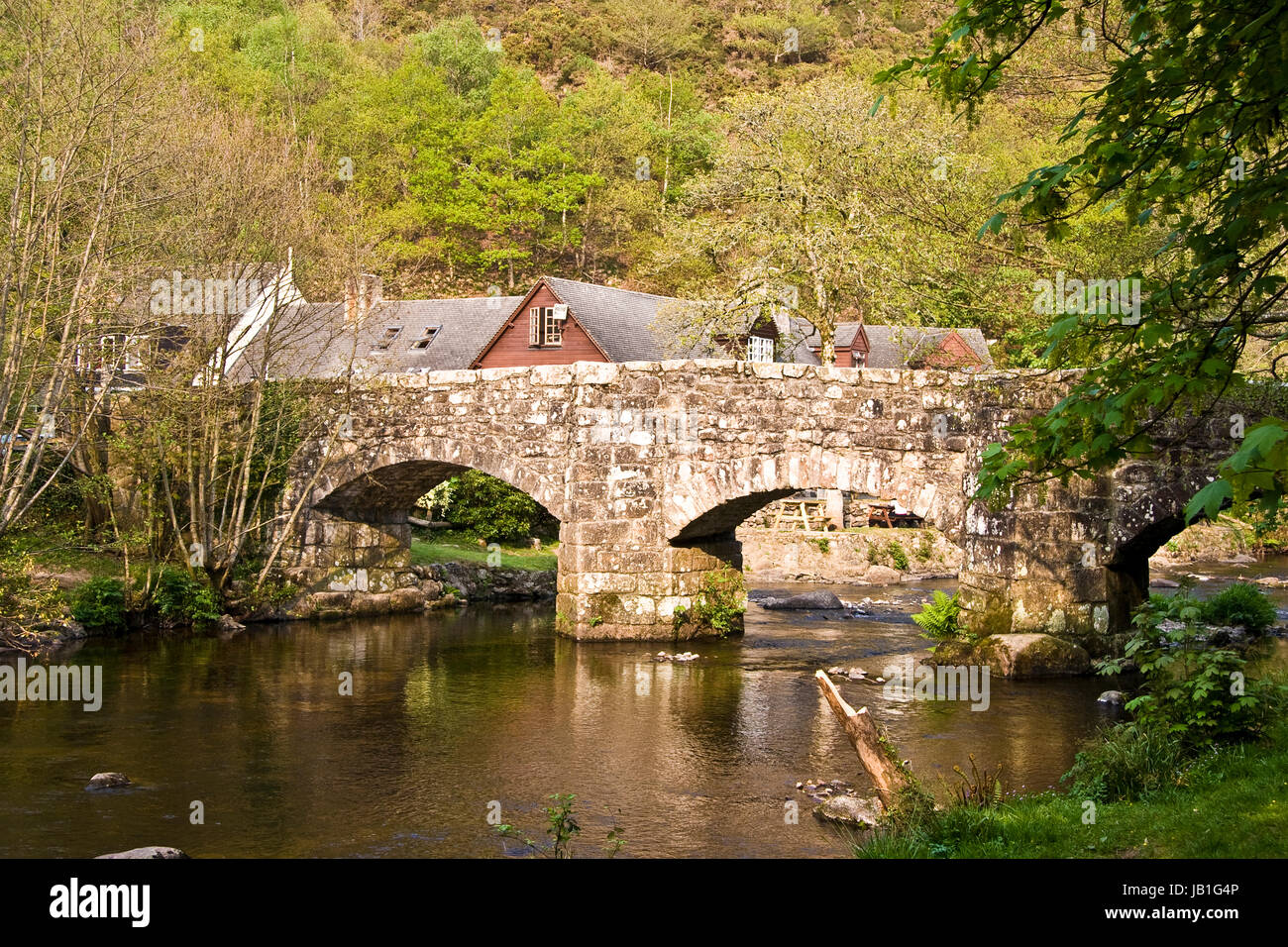 Fingle Bridge on the River Teign near Drewsteignton Dartmoor Devon UK ...