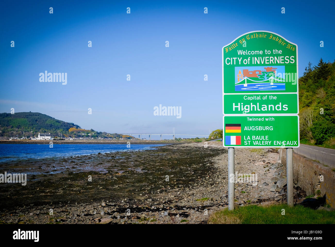 Welcome sign to the City of Inverness, Scotland Stock Photo - Alamy
