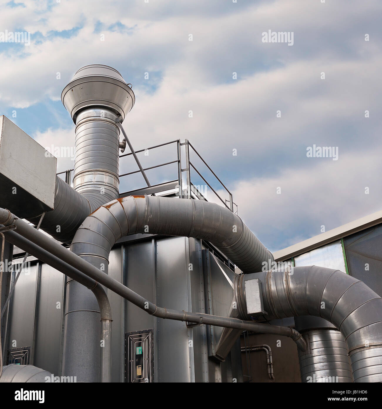 Industrial factory air filtration system. Tubes, tank and chimney Stock ...