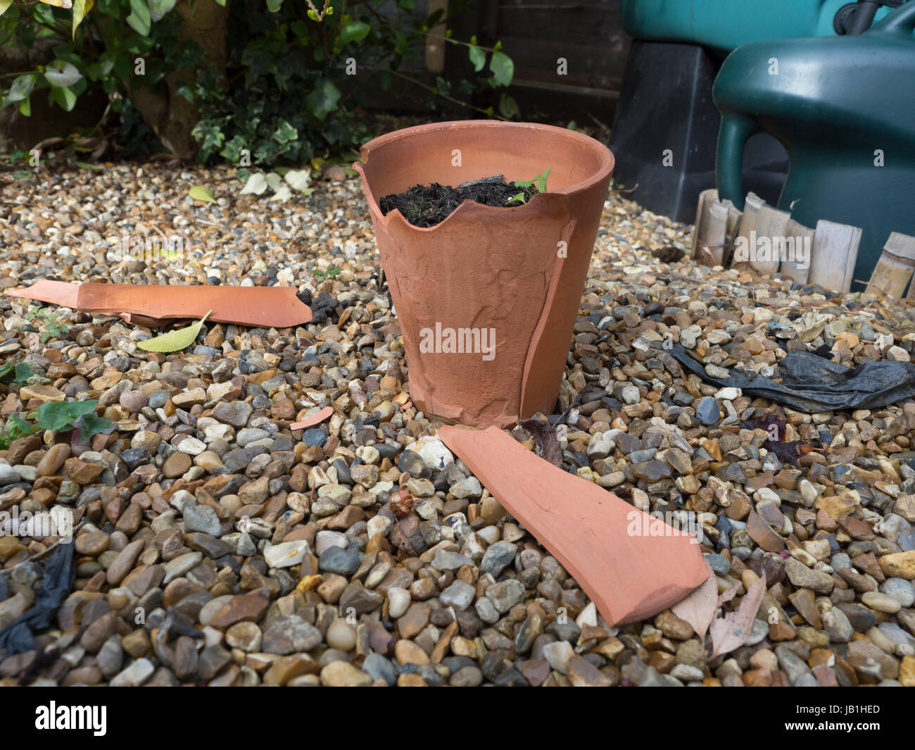 A garden flower pot cracked and broken by winter frost Stock Photo - Alamy