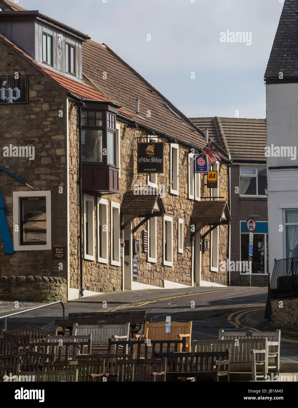 The Old Ship hotel and inn, Seahouses harbour, Northumberland Stock ...