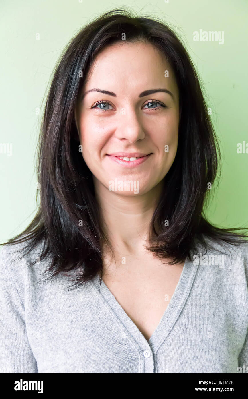 Portrait of European beautiful woman with black hair Stock Photo - Alamy
